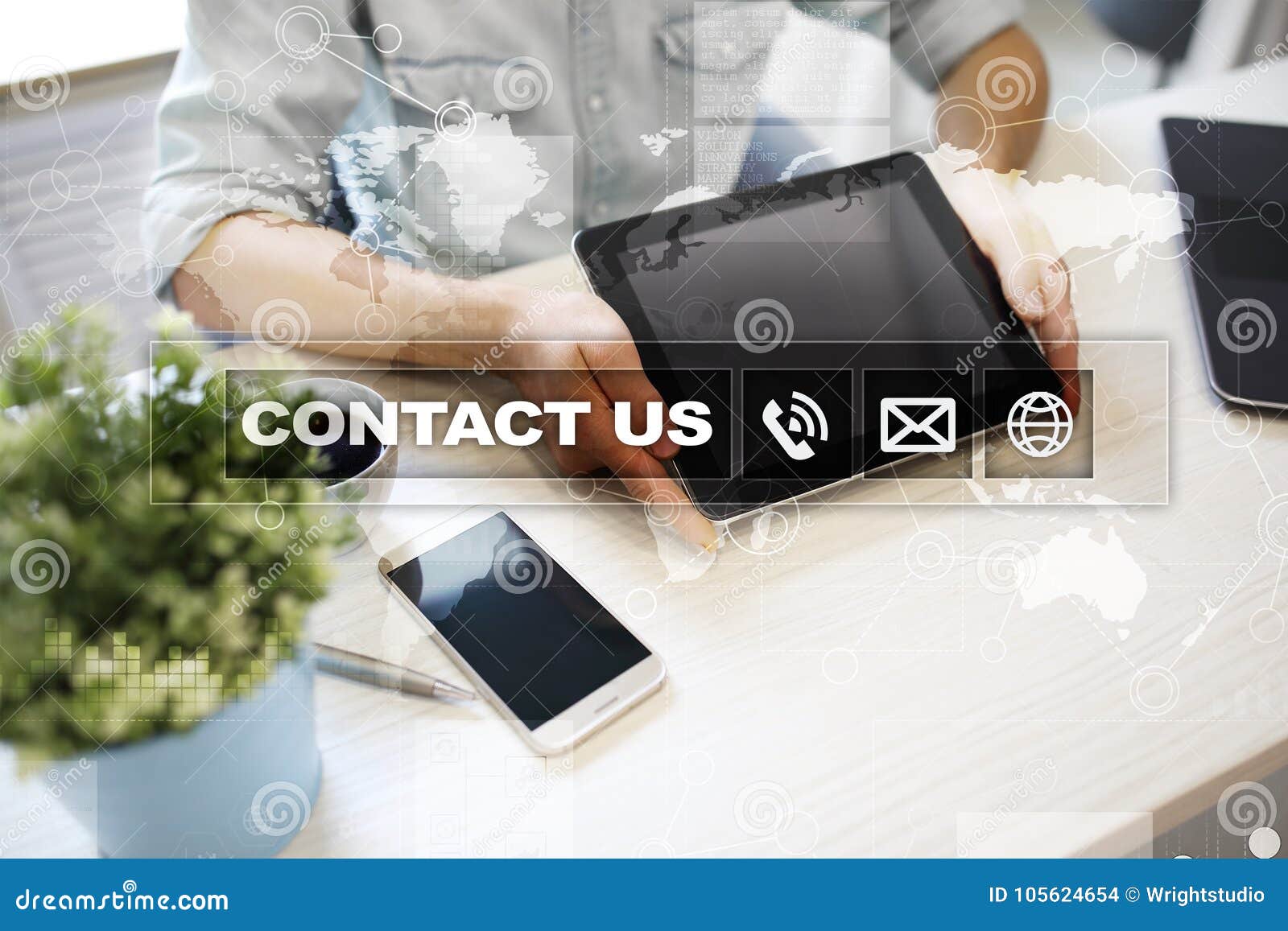 Contact Us Button and Text on Virtual Screen. Business and Technology ...