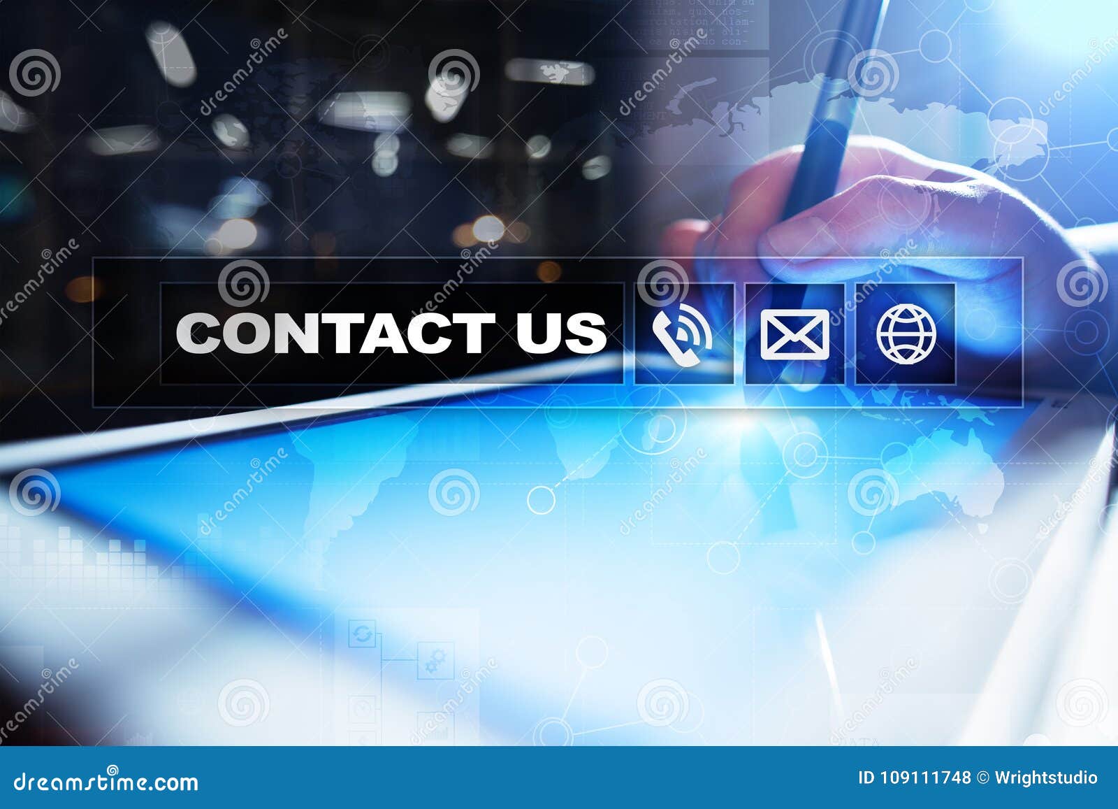 Contact Us Button and Text on Virtual Screen. Business and Technology ...
