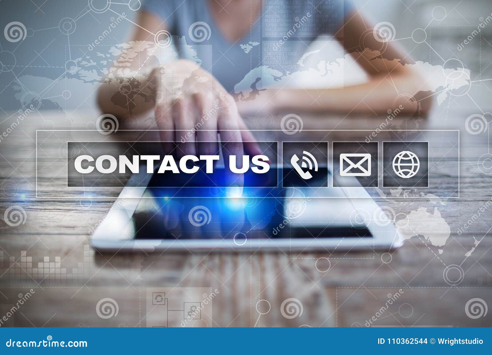 Contact Us Button and Text on Virtual Screen. Business and Technology ...