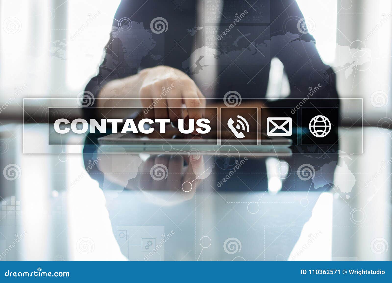 Contact Us Button and Text on Virtual Screen. Business and Technology ...