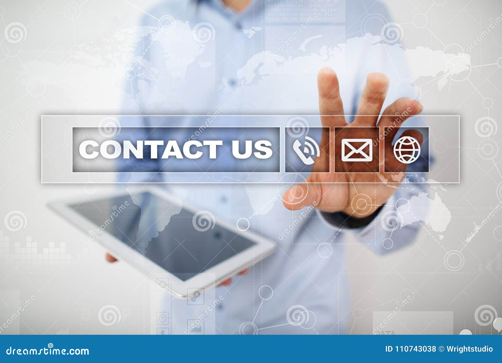 Contact Us Button and Text on Virtual Screen. Business and Technology ...