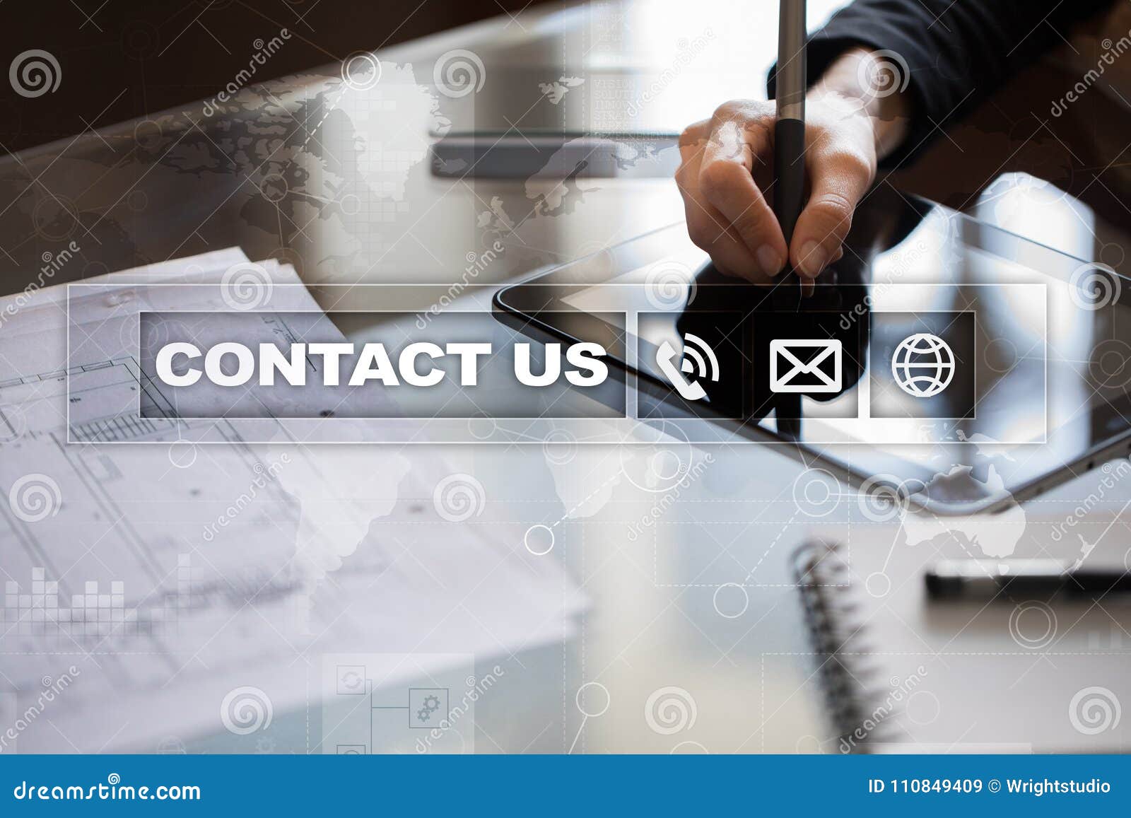 Contact Us Button and Text on Virtual Screen. Business and Technology ...