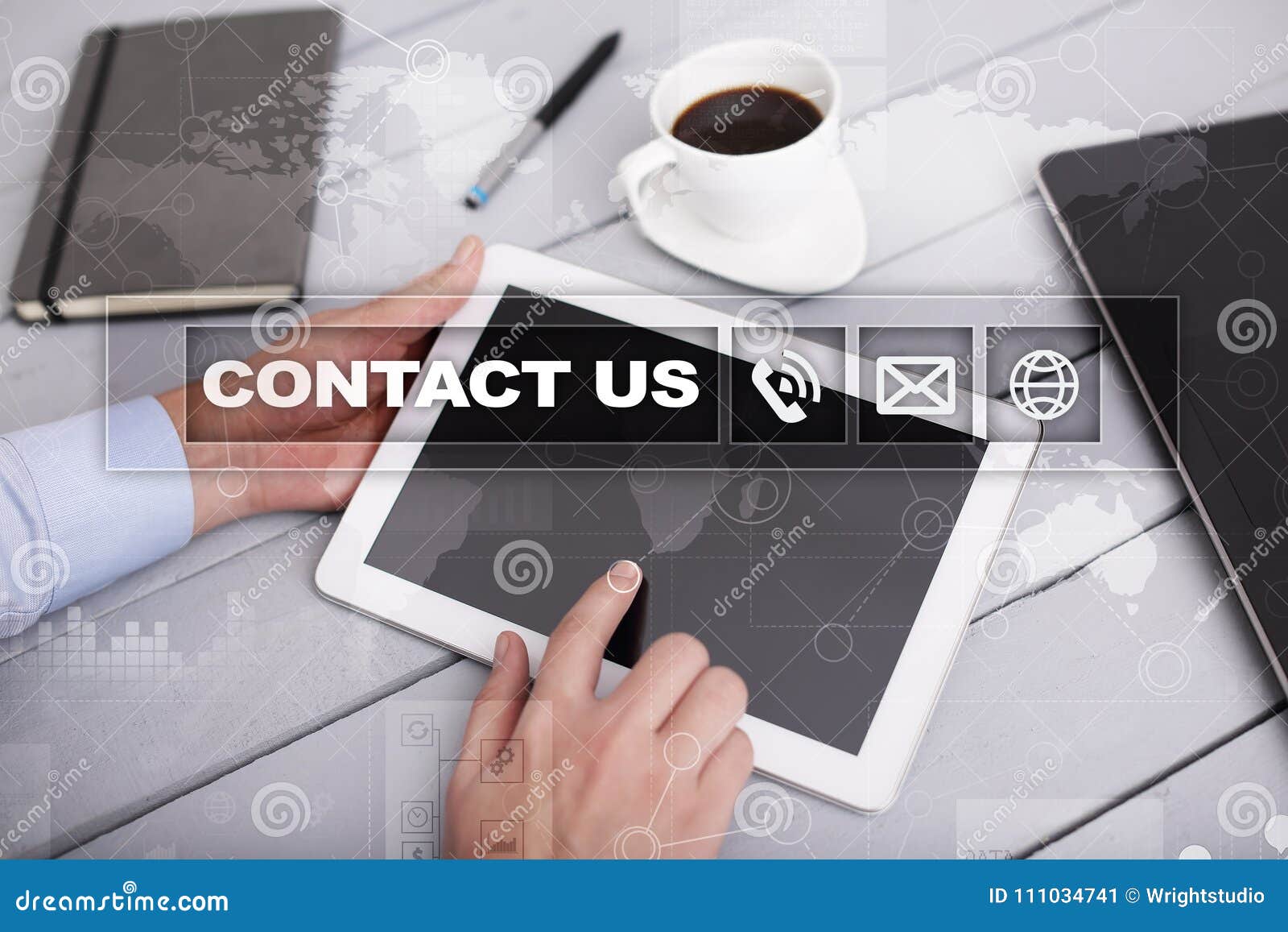 Contact Us Button and Text on Virtual Screen. Business and Technology ...
