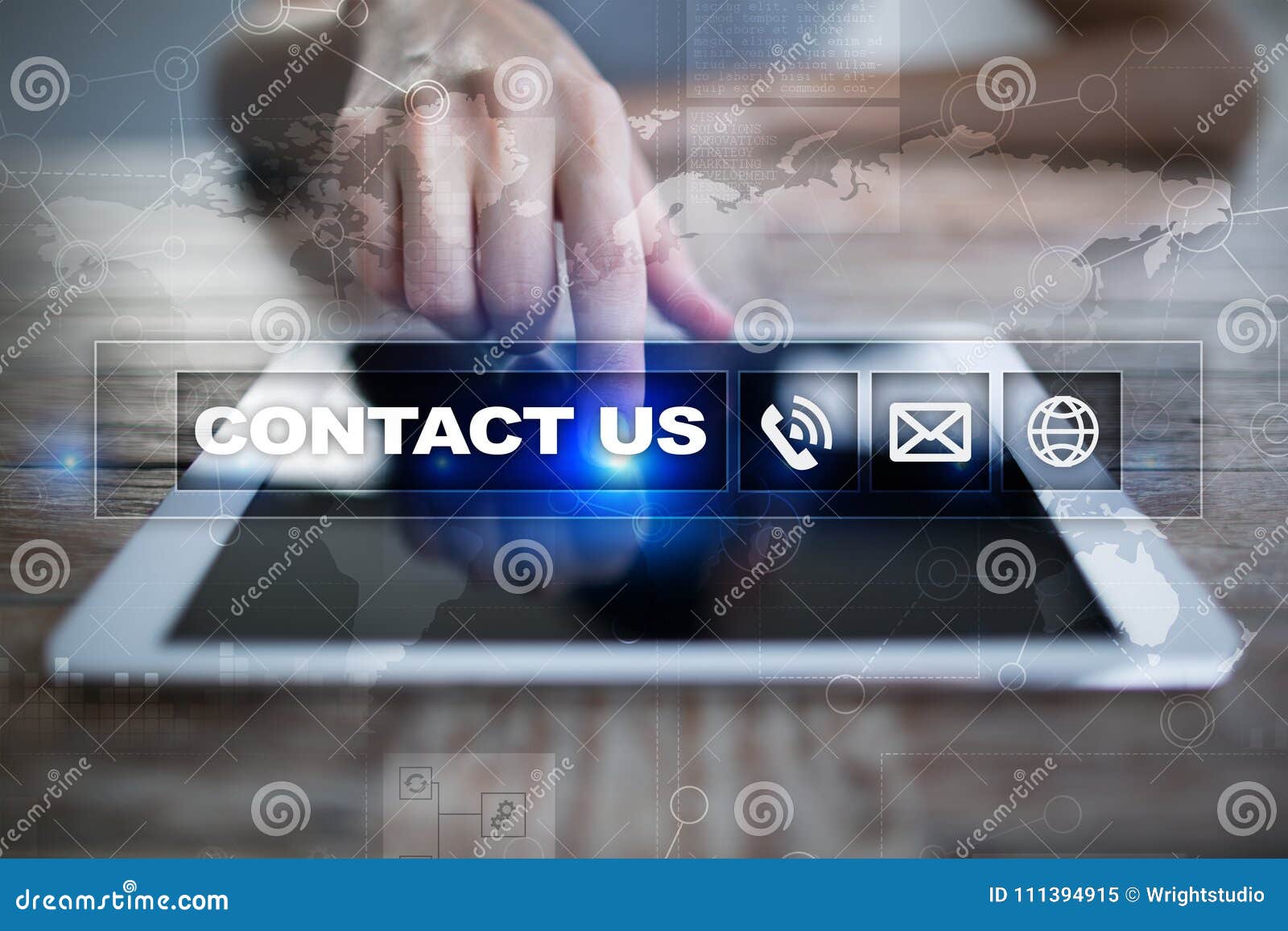 Contact Us Button and Text on Virtual Screen. Business and Technology ...