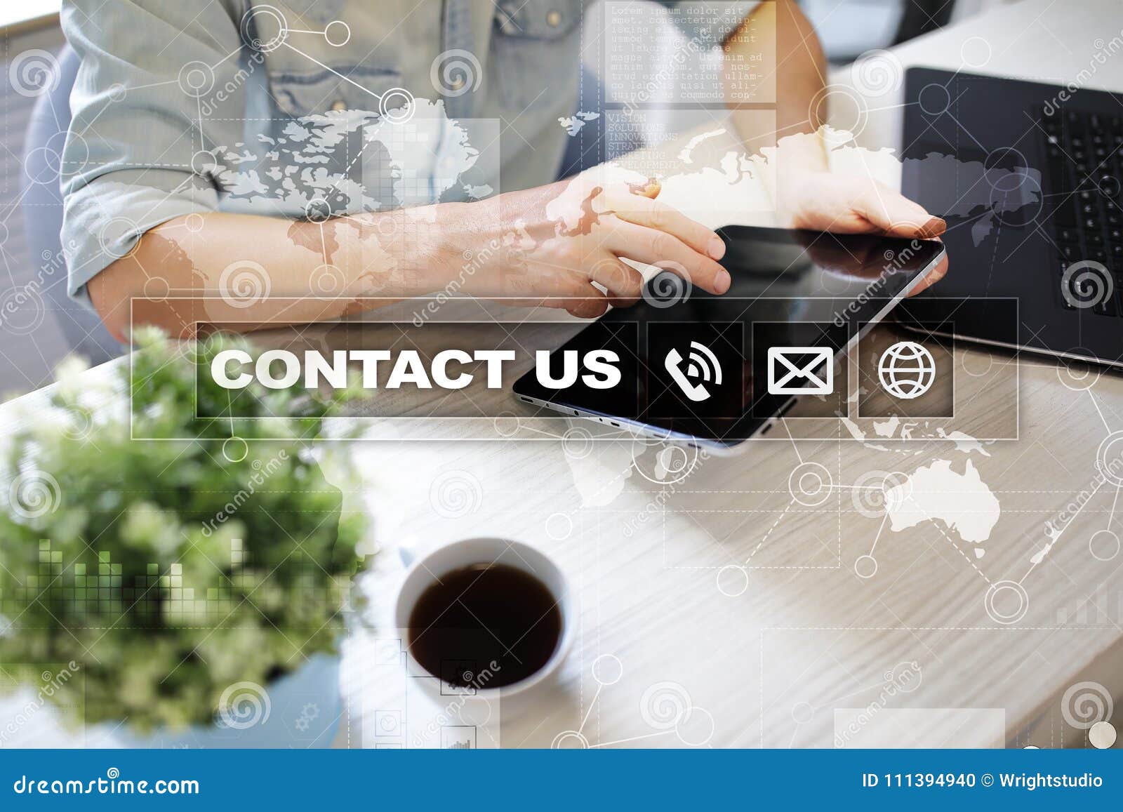 Contact Us Button and Text on Virtual Screen. Business and Technology ...