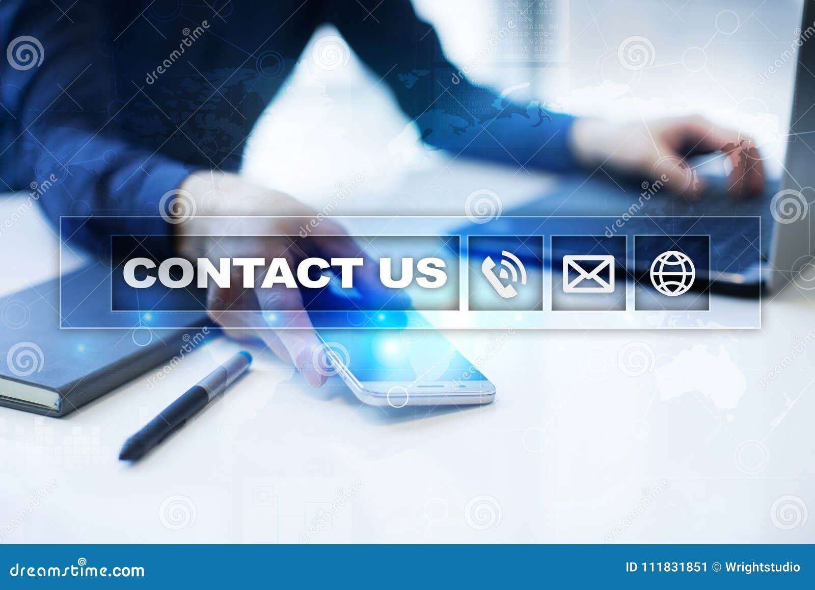 Contact Us Button and Text on Virtual Screen. Business and Technology ...