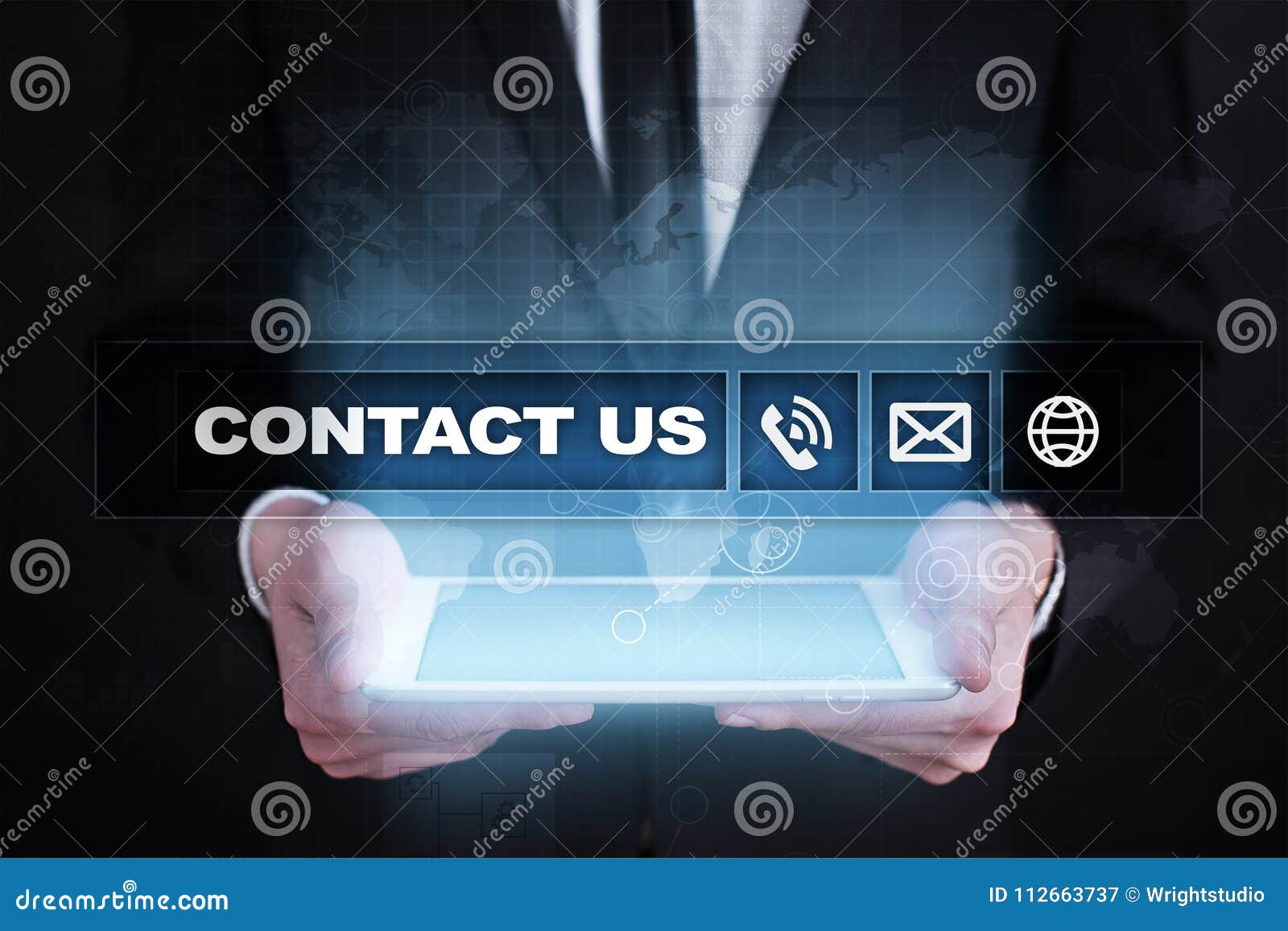Contact Us Button and Text on Virtual Screen. Business and Technology ...