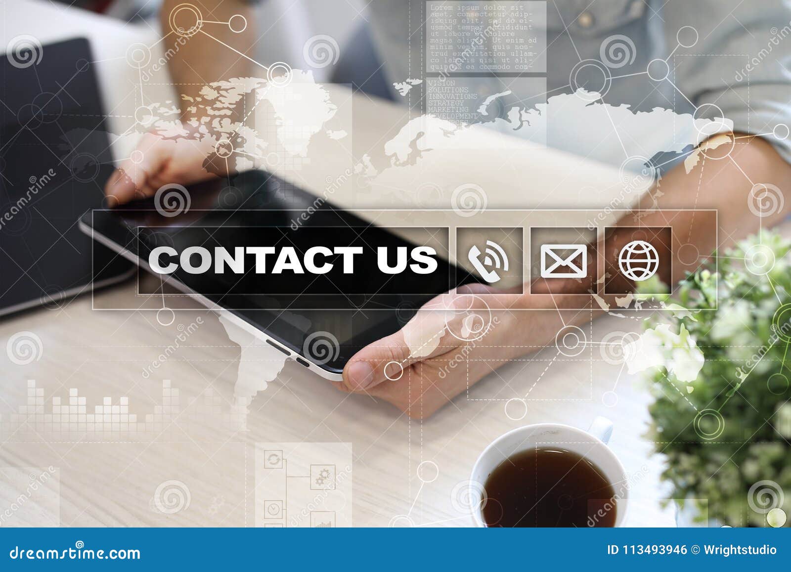 Contact Us Button and Text on Virtual Screen. Business and Technology ...