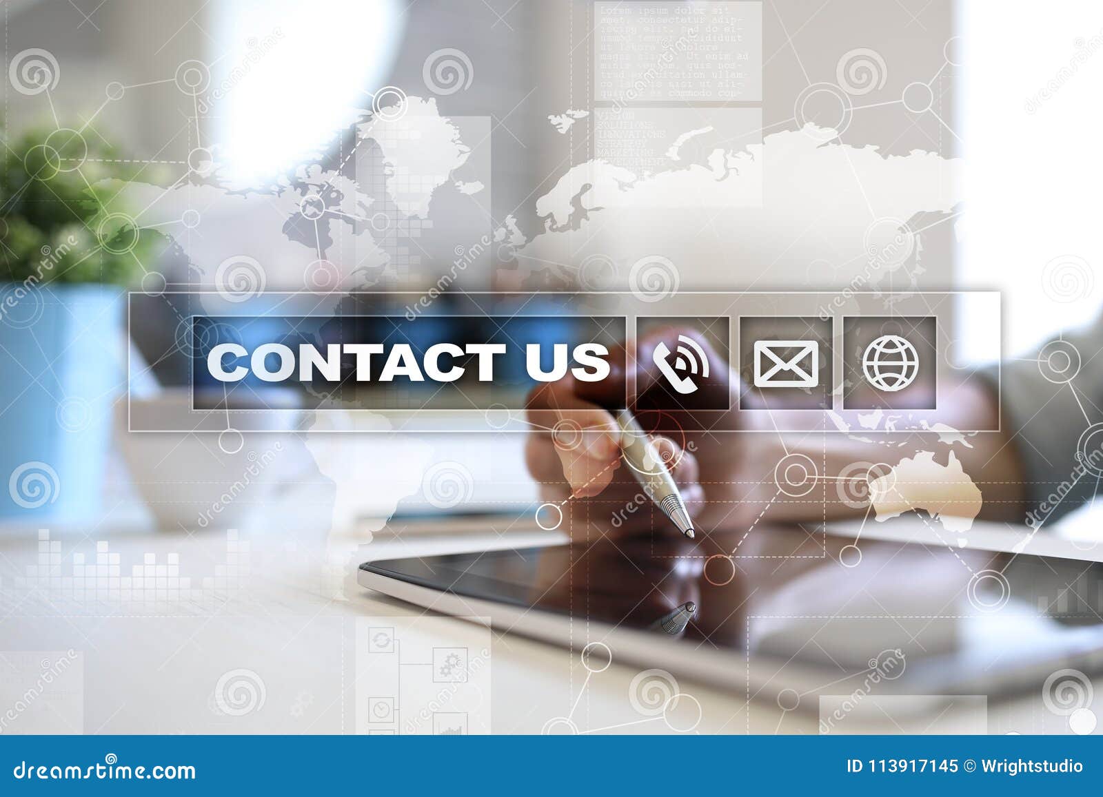 Contact Us Button and Text on Virtual Screen. Business and Technology ...