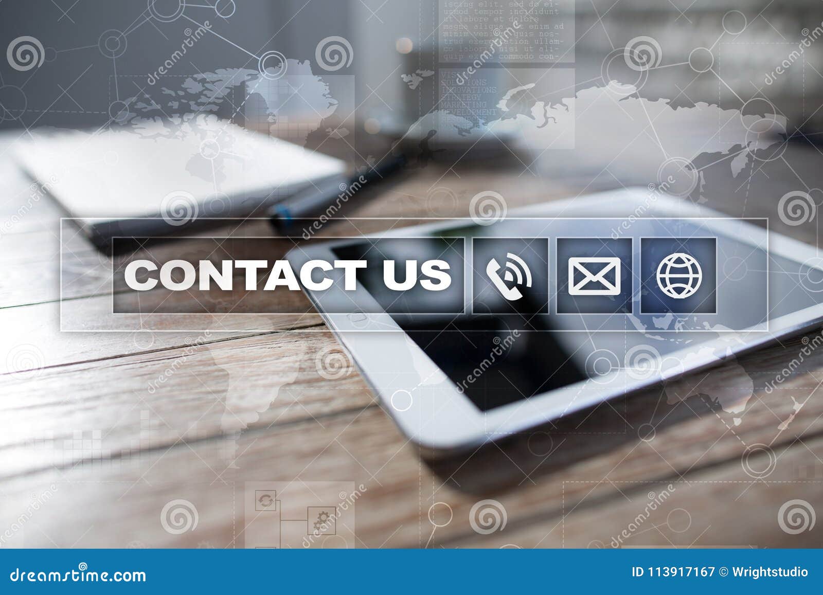 Contact Us Button and Text on Virtual Screen. Business and Technology ...