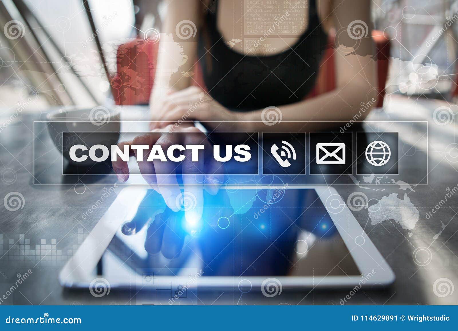 Contact Us Button and Text on Virtual Screen. Business and Technology ...