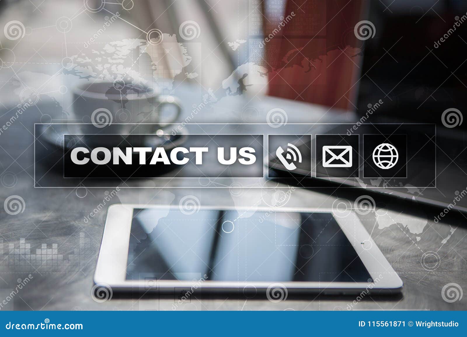 Contact Us Button and Text on Virtual Screen. Business and Technology ...