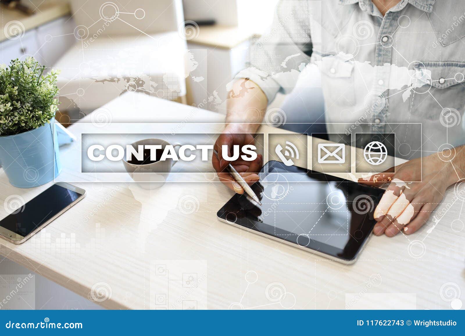 Contact Us Button and Text on Virtual Screen. Business and Technology ...