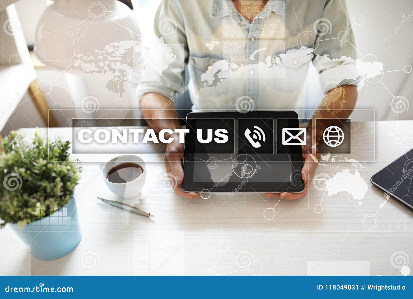 Contact Us Button and Text on Virtual Screen. Business and Technology ...