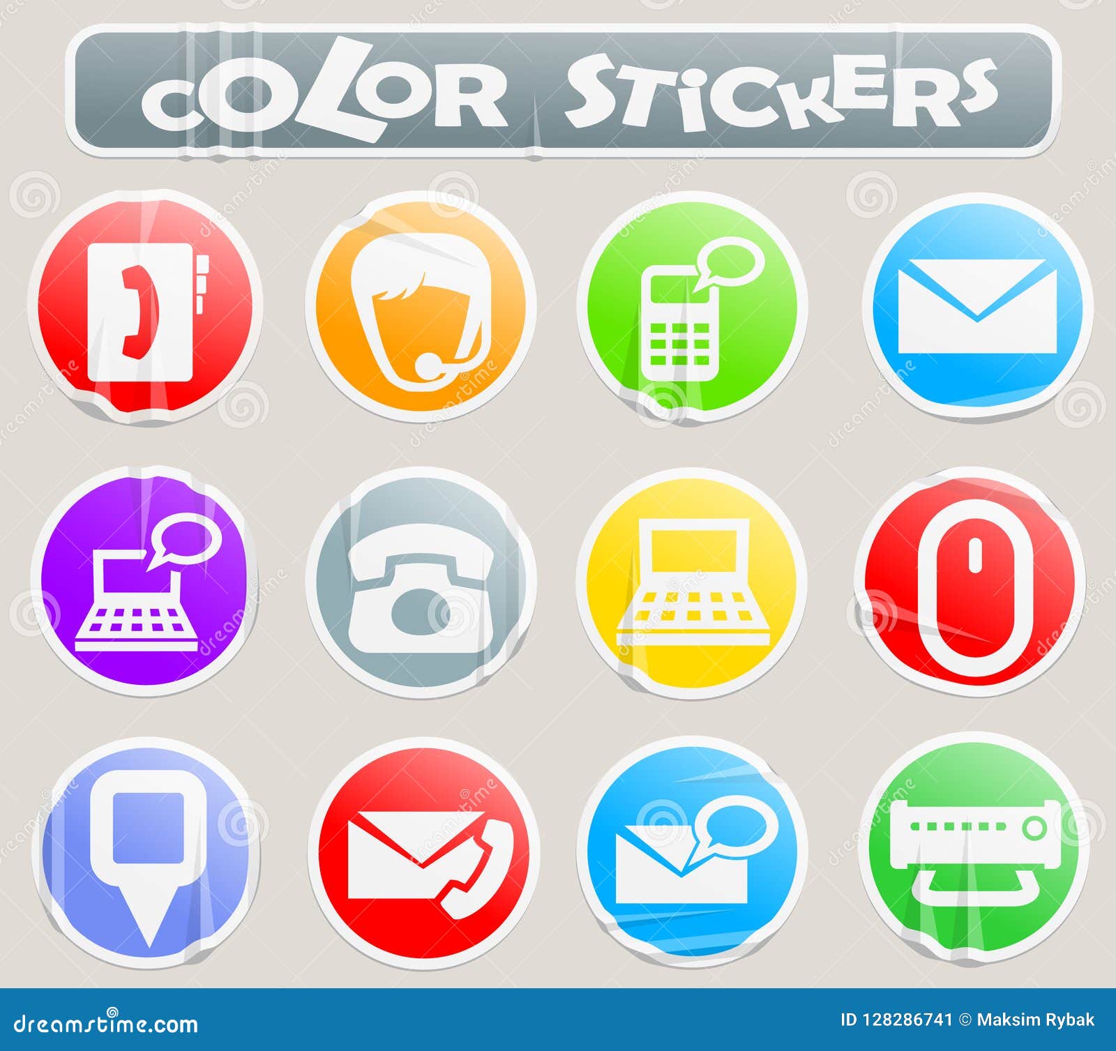 Contact us color stickers stock vector. Illustration of printer - 128286741