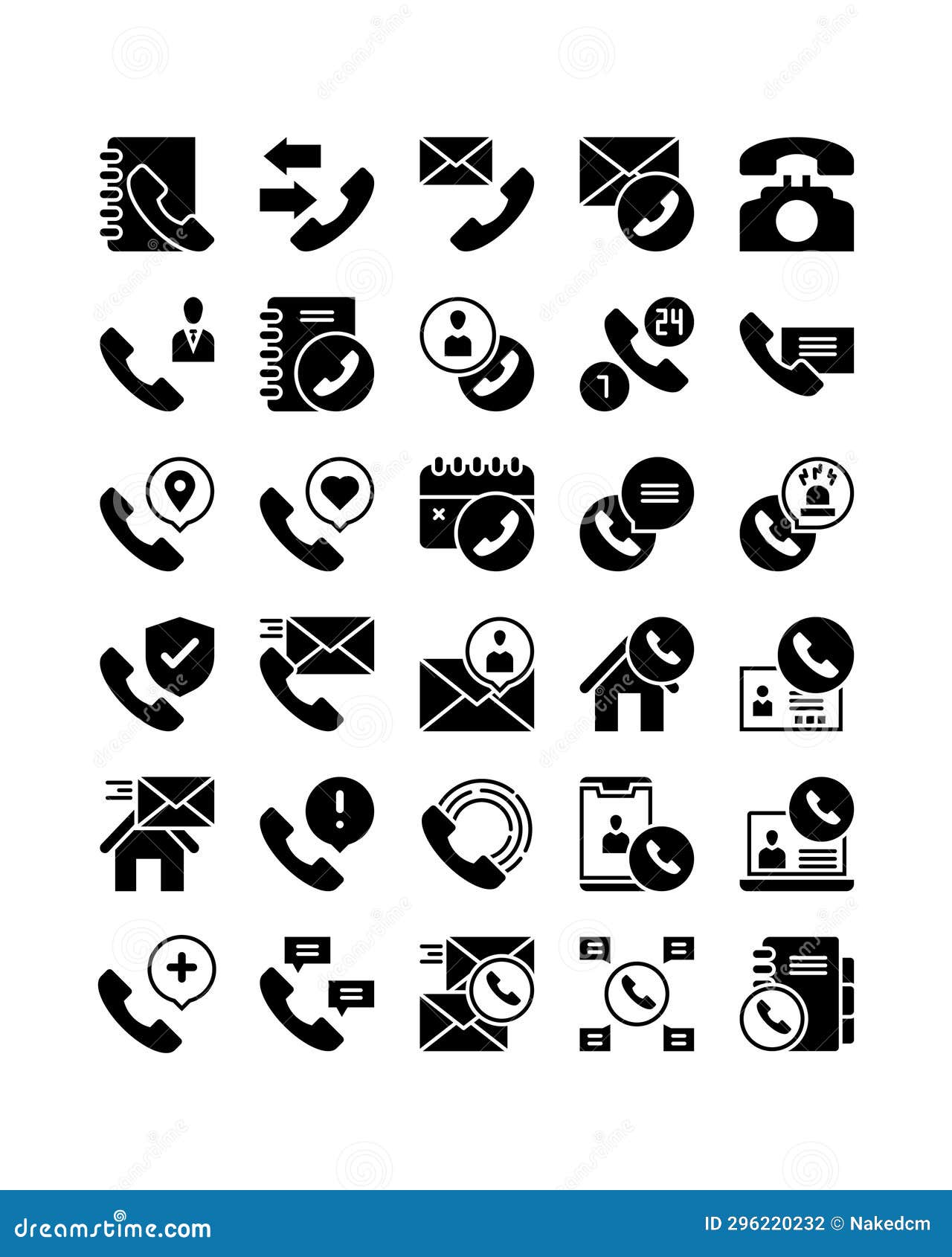 Contact Us Customer Service Black Silhouette Solid Glyph Icon Set Stock ...