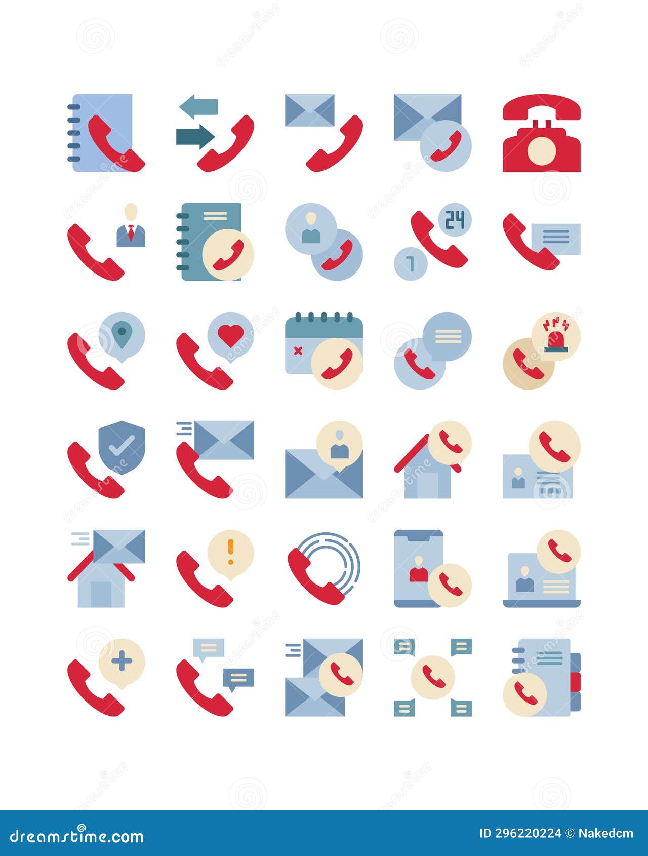 Contact Us Customer Service Flat Icon Set Stock Vector - Illustration ...