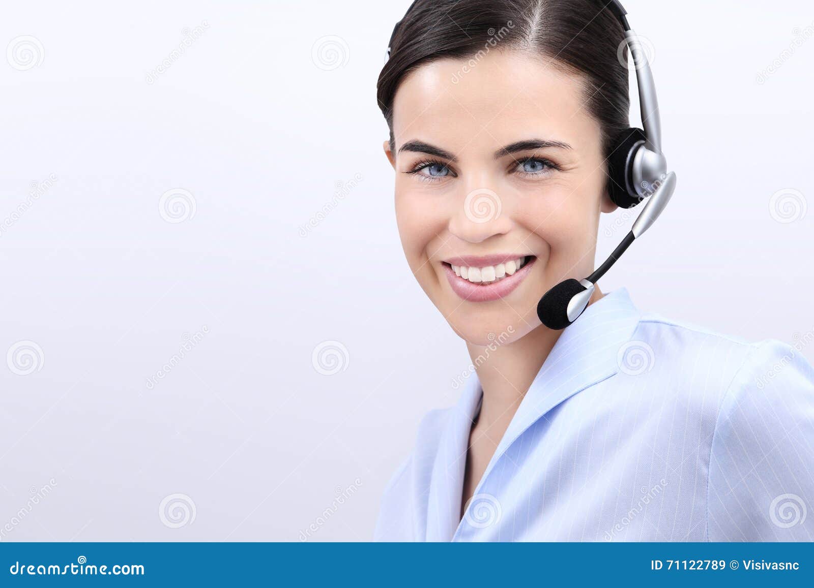 Contact Us, Customer Service Operator Woman with Headset Smiling Stock ...