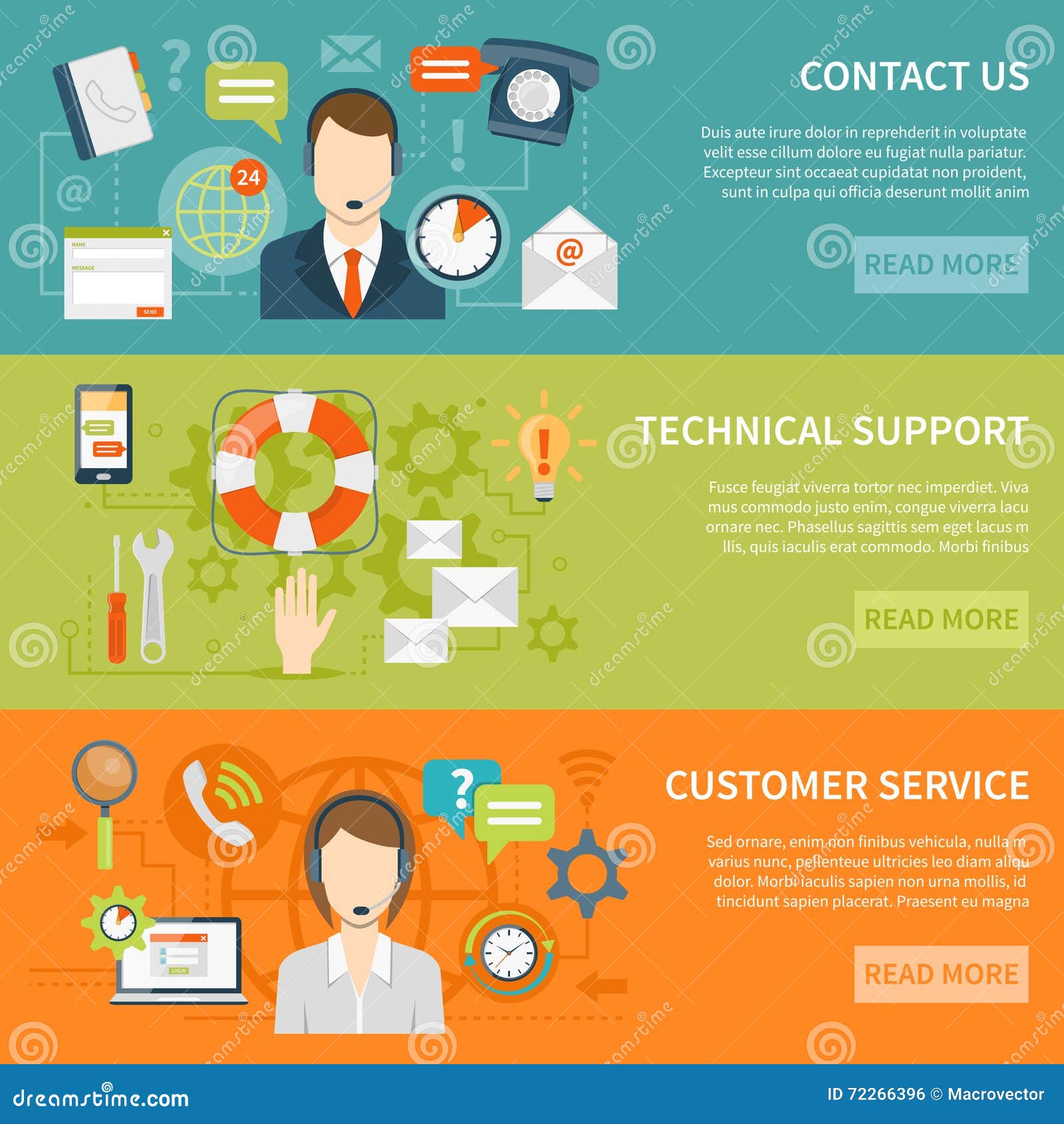 Contact Us Customer Support Banners Stock Vector - Illustration of help ...