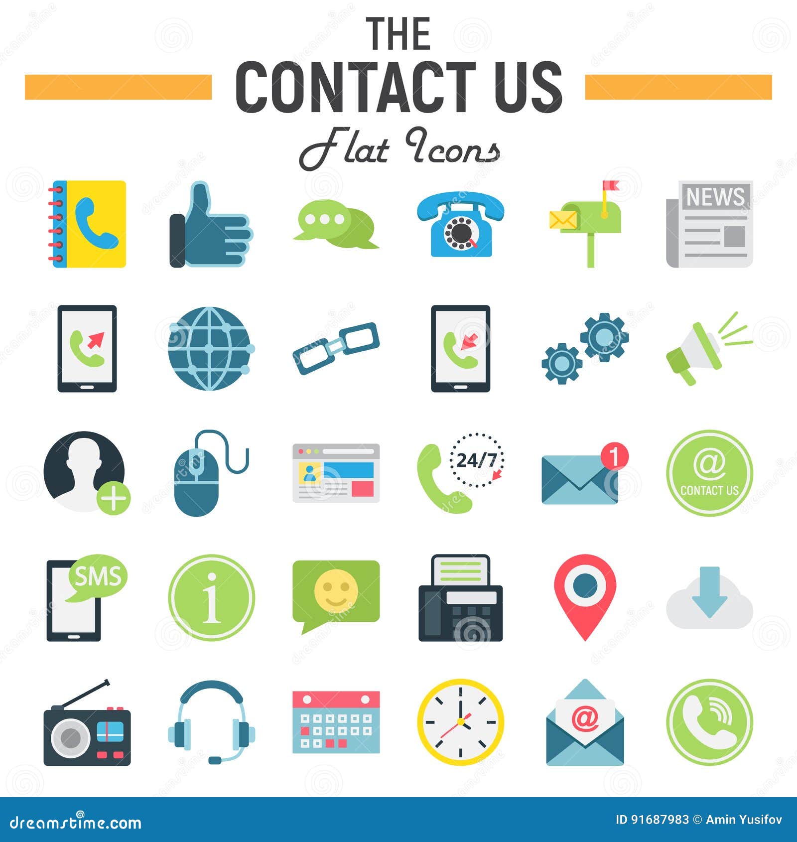 Contact Us Flat Icon Set, Web Button Signs Stock Vector - Illustration ...