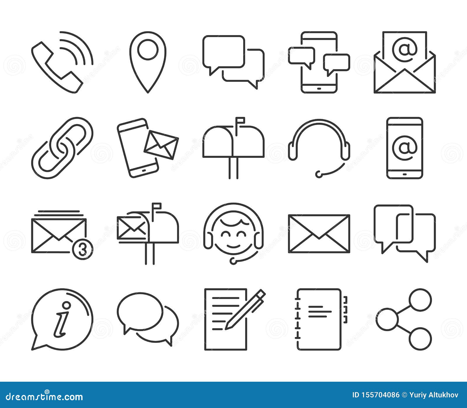 Contact Us Icon. Contact and Communication Line Icons Set. Editable ...