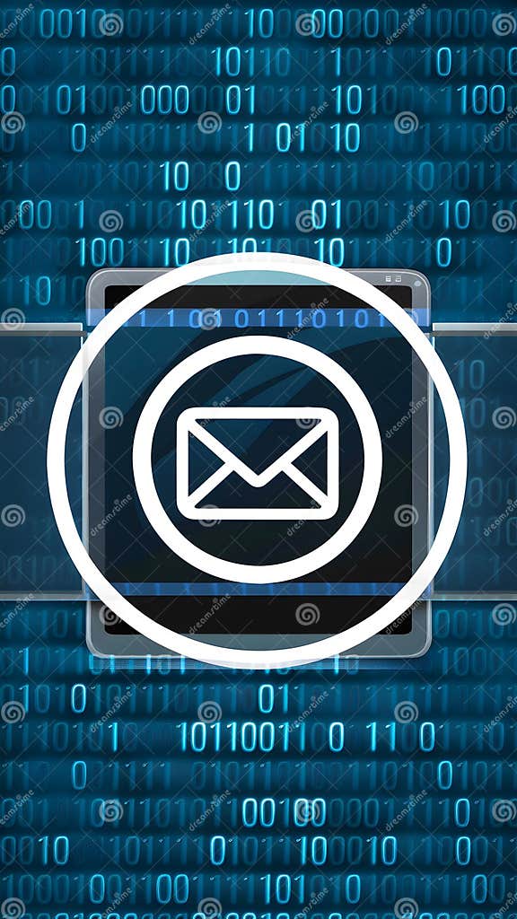 Contact Us Icon on Digital Device with Blue Background and Binary Code Pattern Stock ...