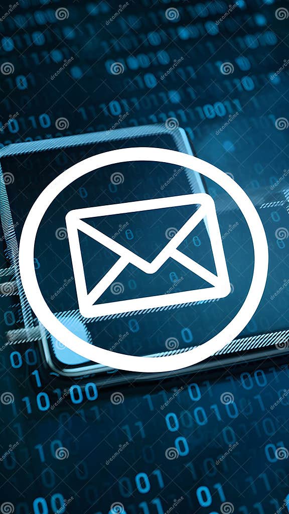 Contact Us Icon on Digital Device with Blue Background and Binary Code ...