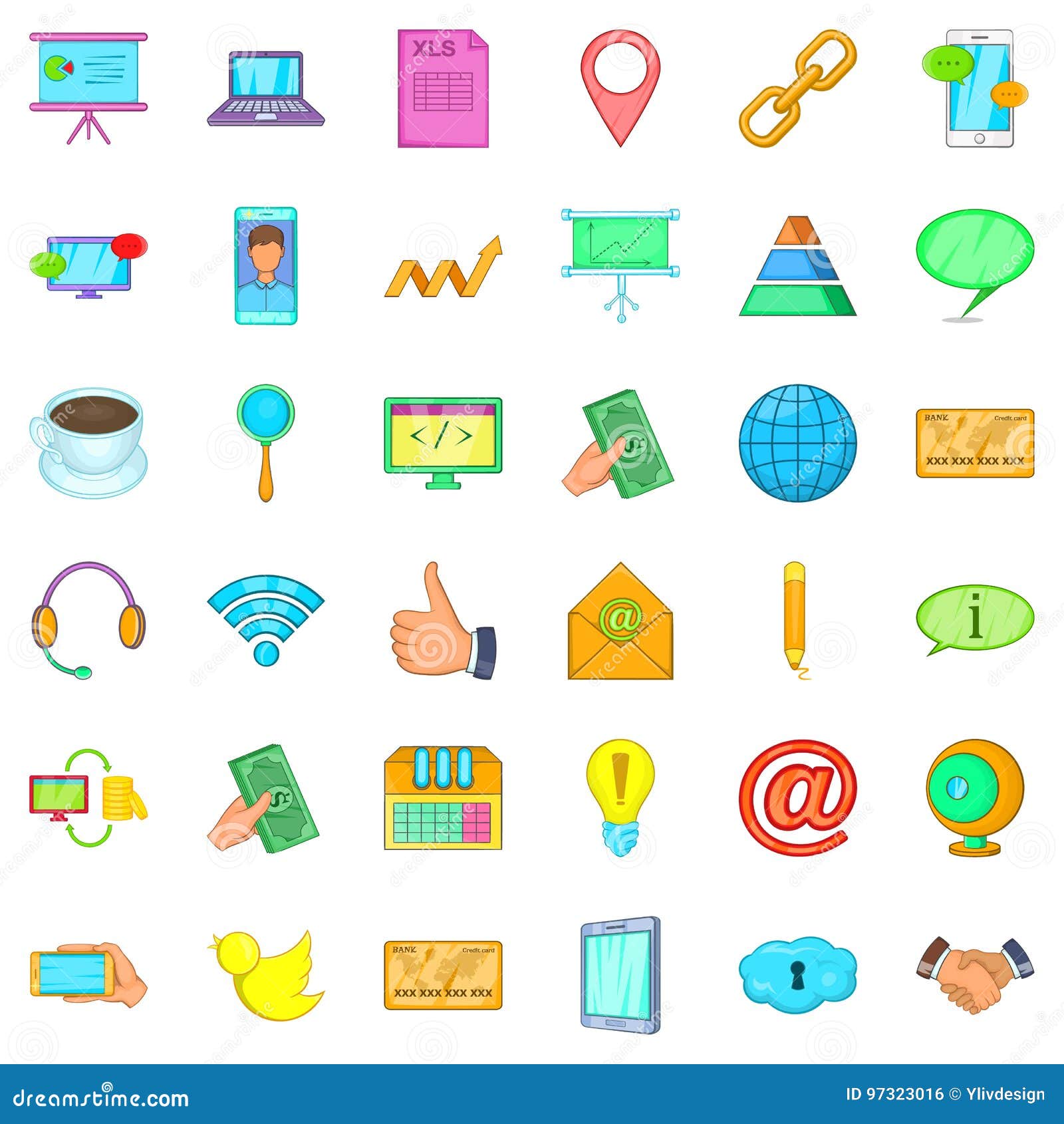 Contact Us Icons Set, Cartoon Style Stock Vector - Illustration of ...