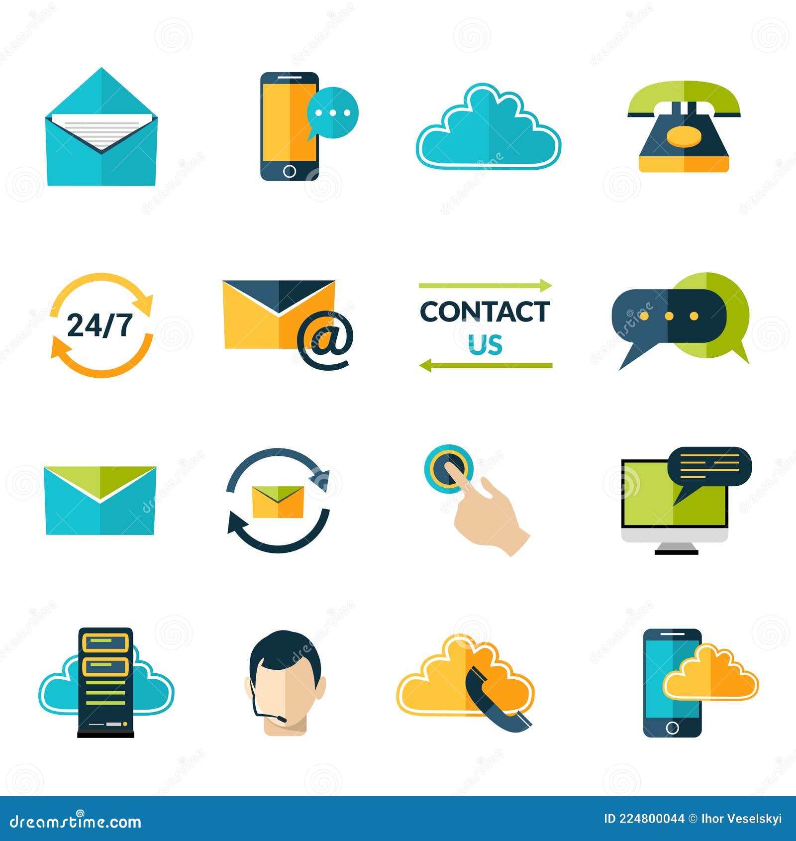 Contact us icons set stock vector. Illustration of business - 224800044