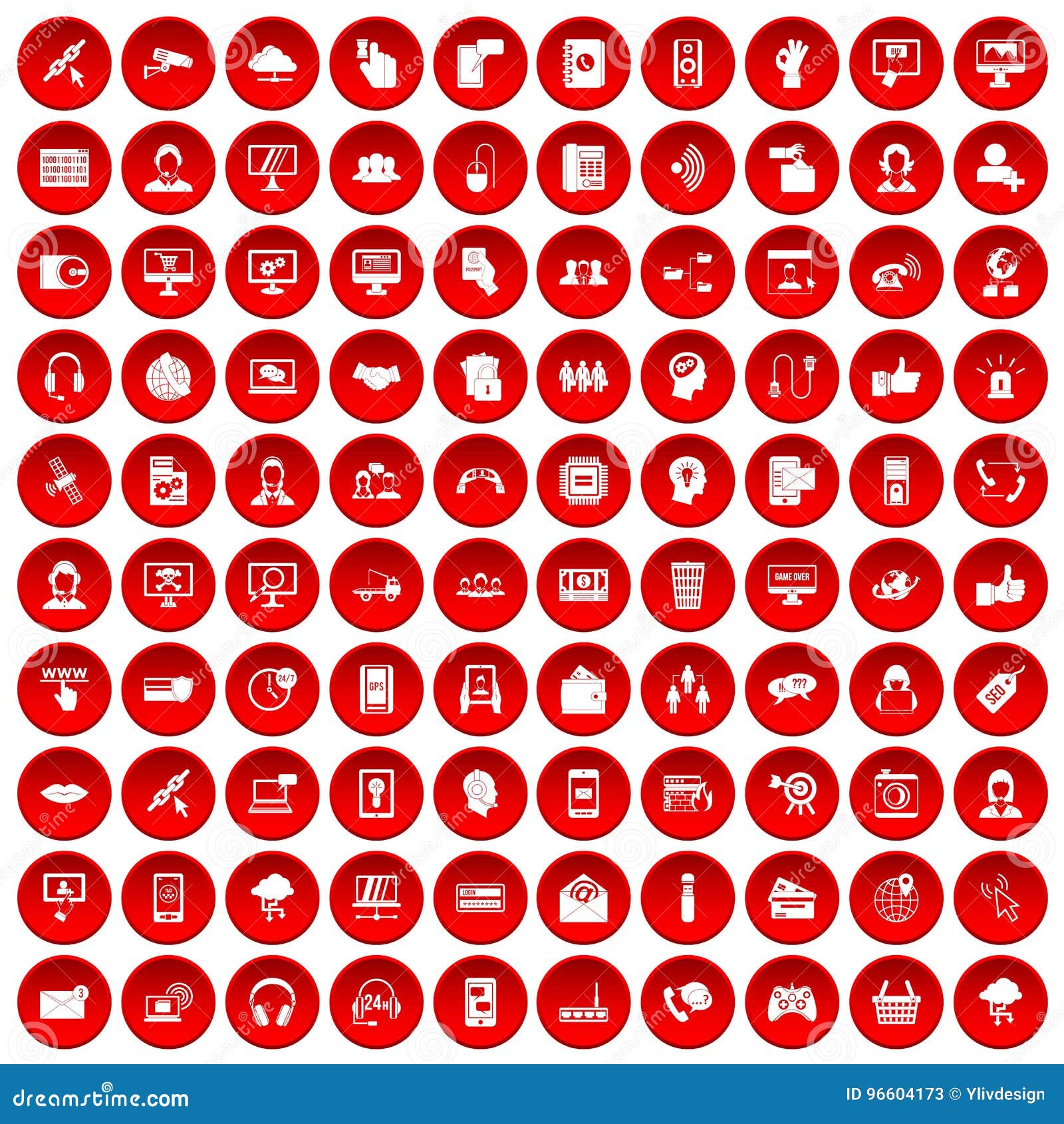 100 Contact Us Icons Set Red Stock Vector - Illustration of brain ...