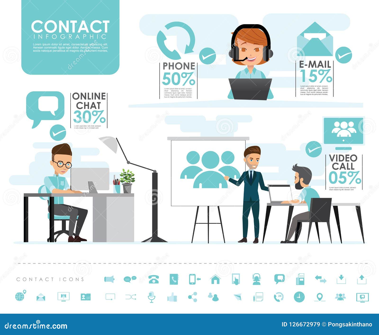 Contact Us Info Graphics Set with Icons Vector Stock Vector ...