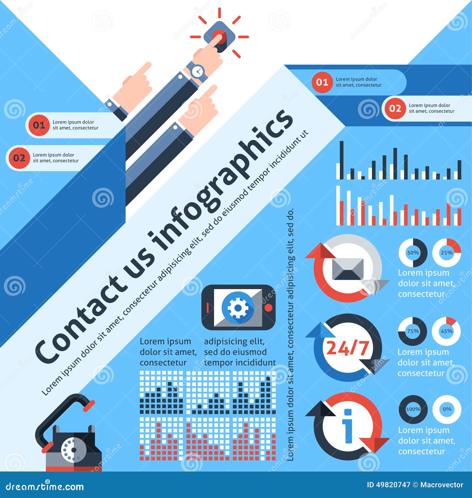 Contact us infographics stock vector. Illustration of cell - 49820747