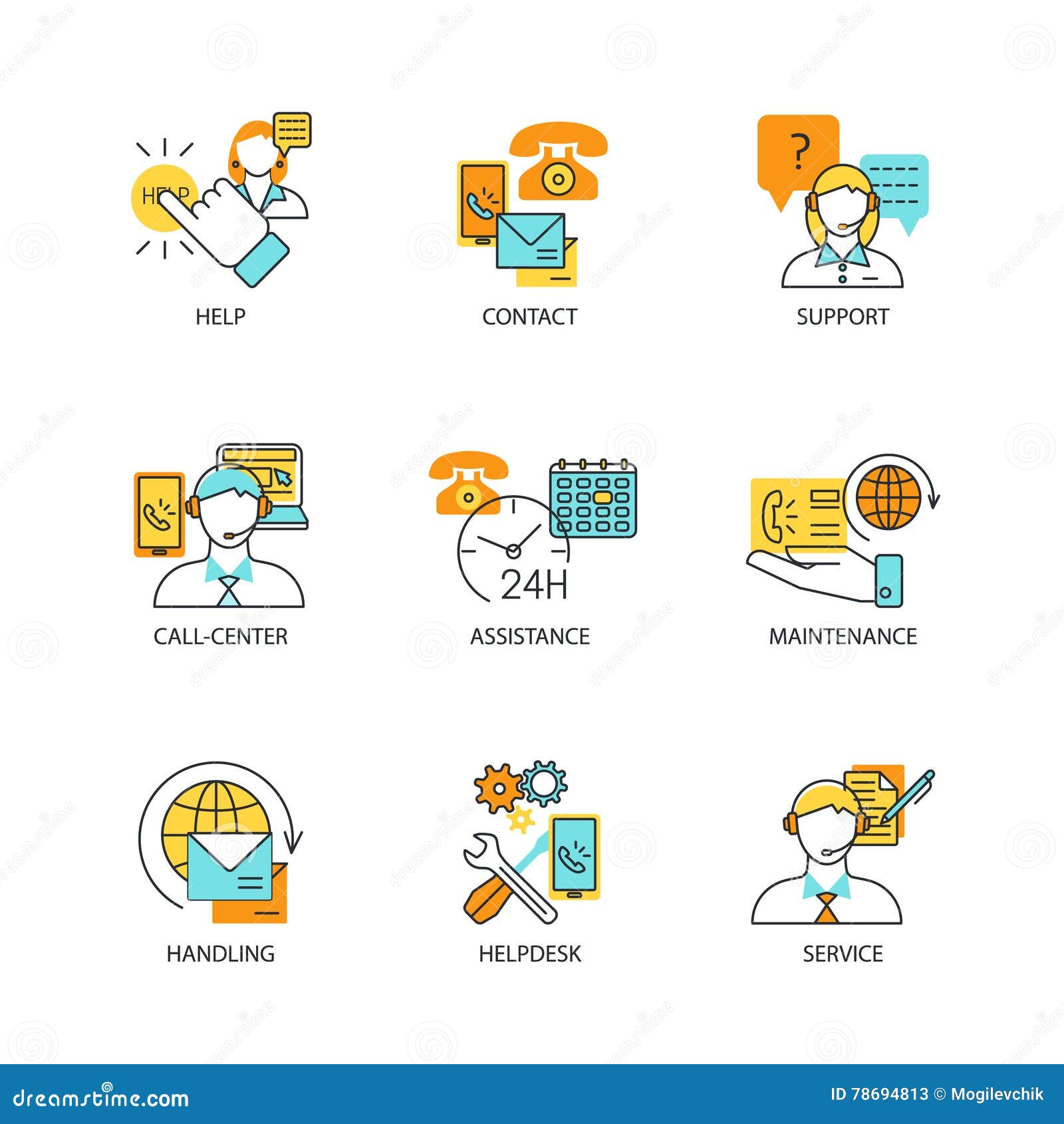 Contact Us Line Concept Set Stock Vector - Illustration of line, chat ...