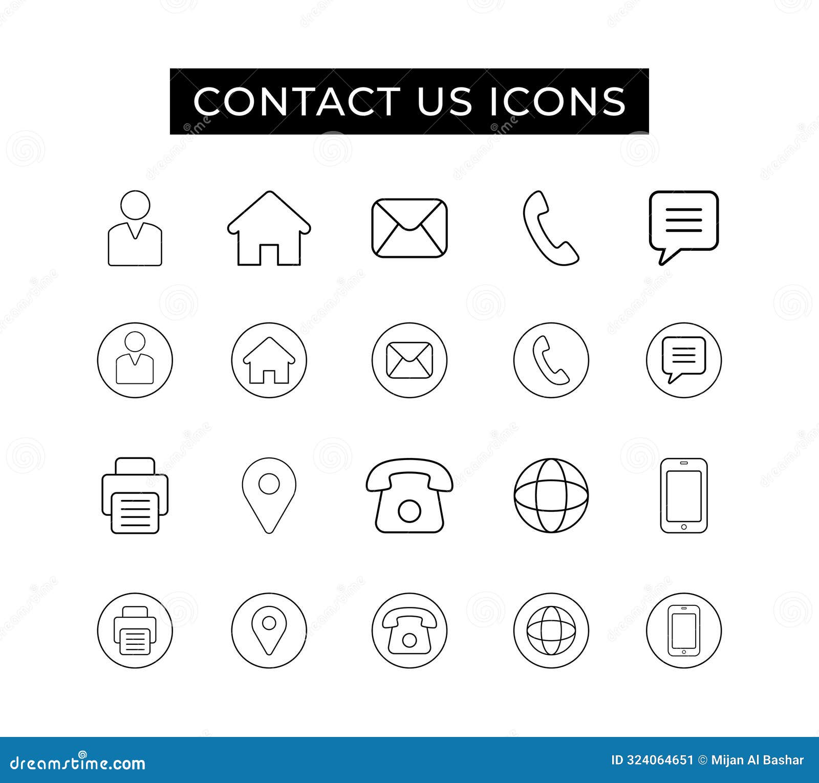Contact Us Line Icon Set Vector Illustration Stock Illustration ...
