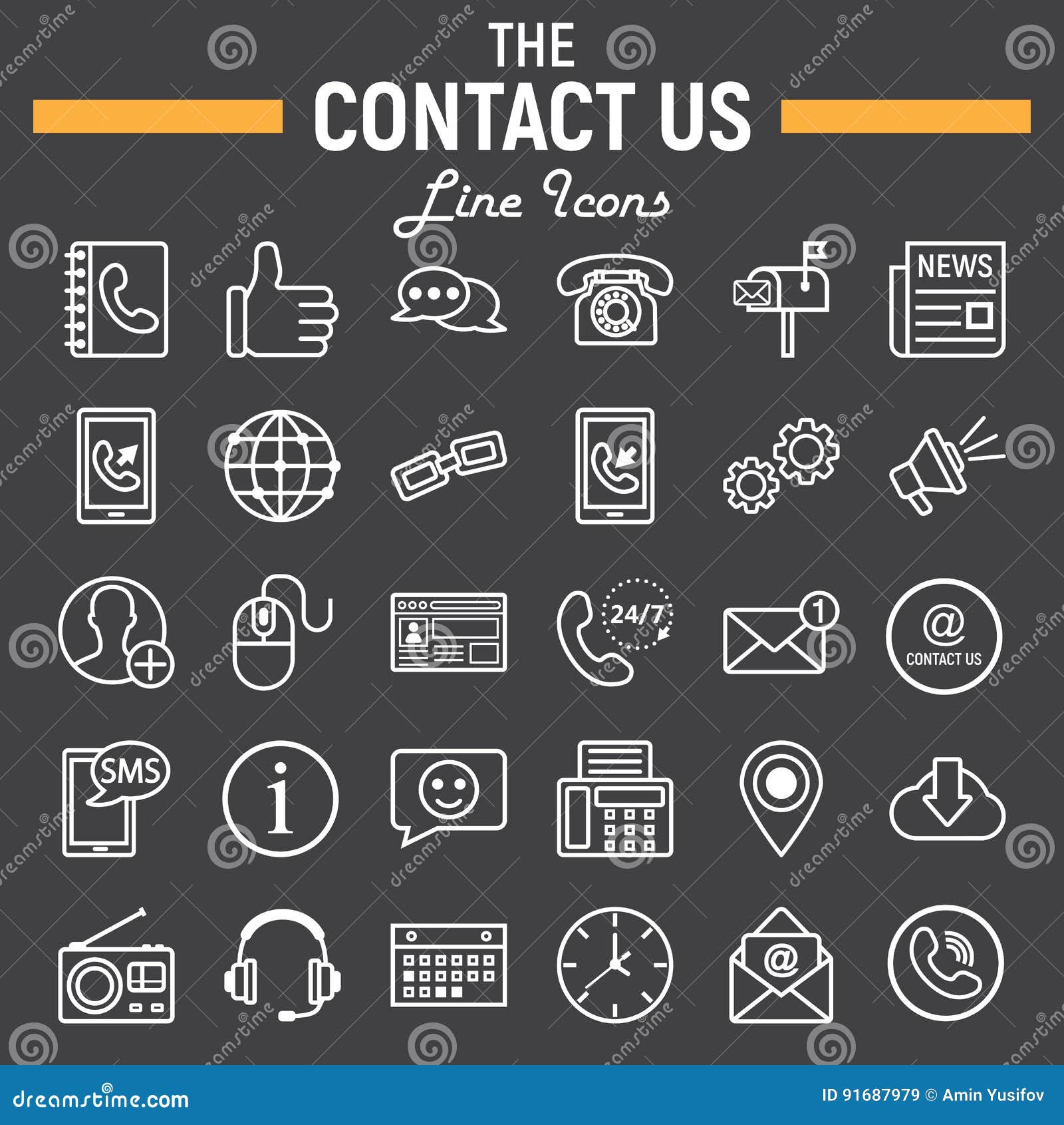 Contact Us Line Icon Set, Web Button Signs Stock Vector - Illustration ...