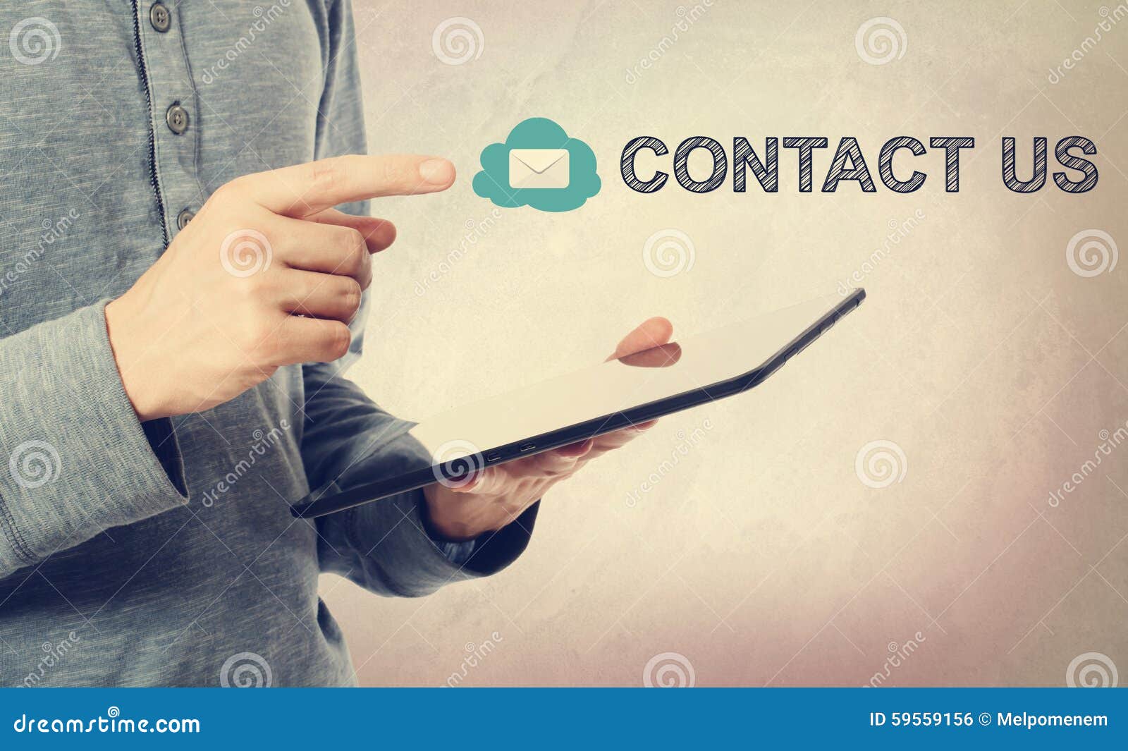 Contact Us Message Over a Tablet Computer Stock Photo - Image of push ...