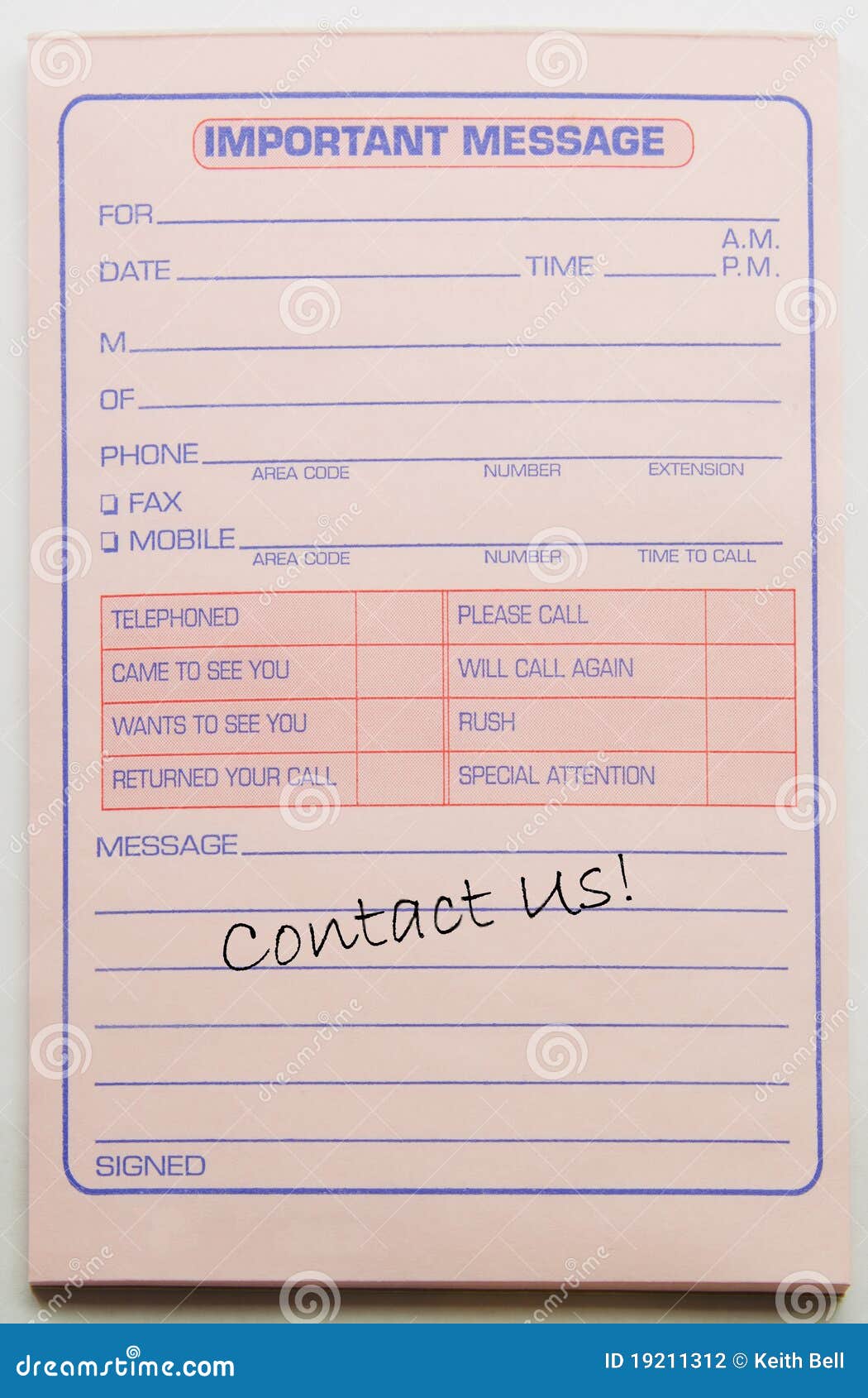 Contact Us message pad. stock photo. Image of writing - 19211312