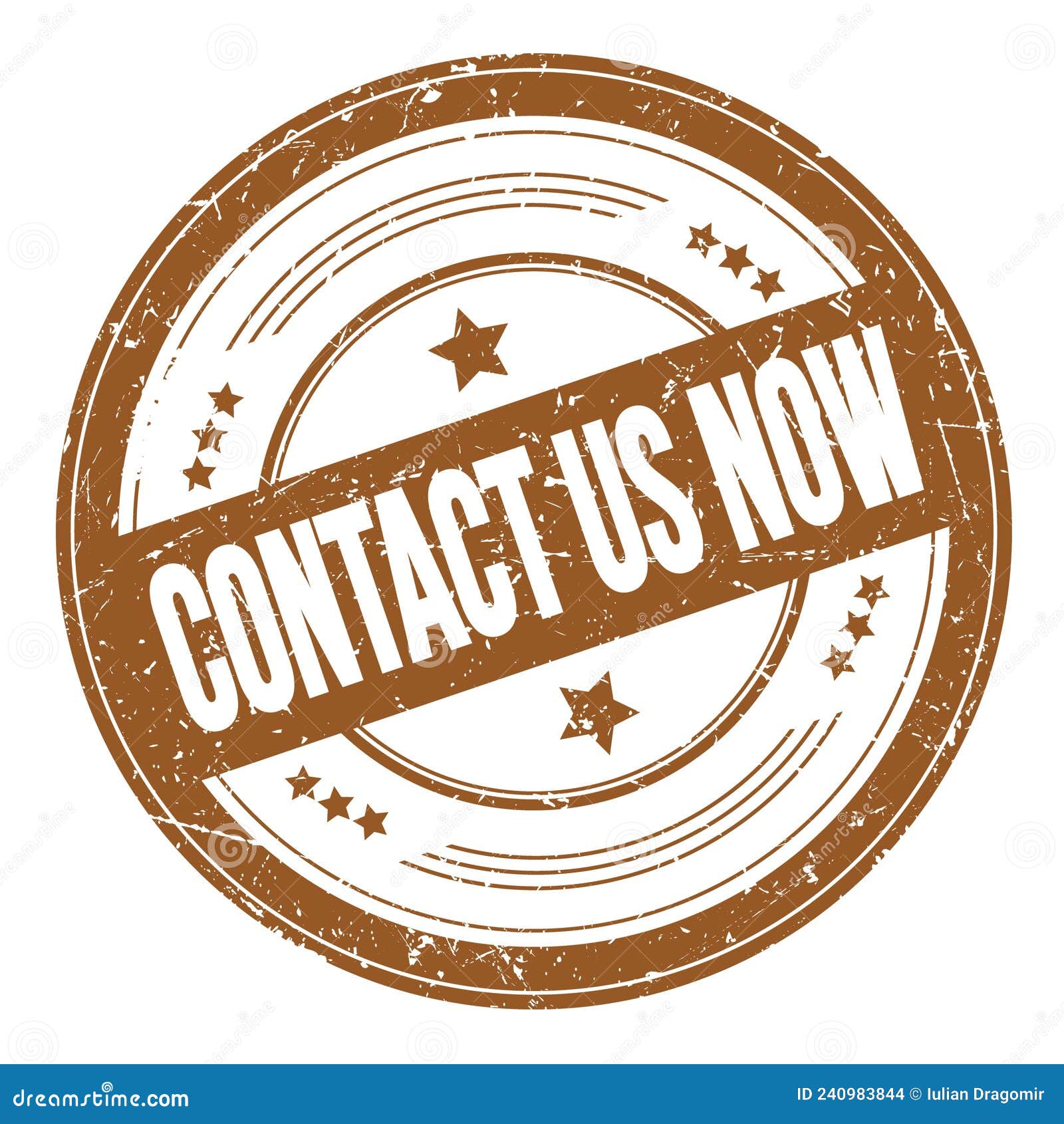 CONTACT US NOW Text on Brown Round Grungy Stamp Stock Illustration ...