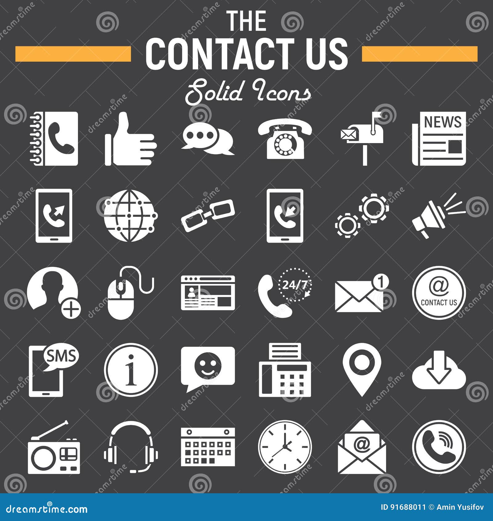 Contact Us Solid Icon Set, Web Button Signs Stock Vector - Illustration ...