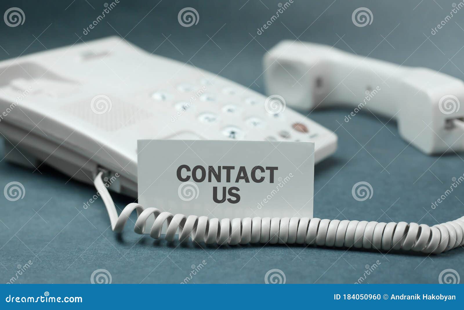 Contact Us Text on Business Card with a Telephone Stock Photo - Image ...