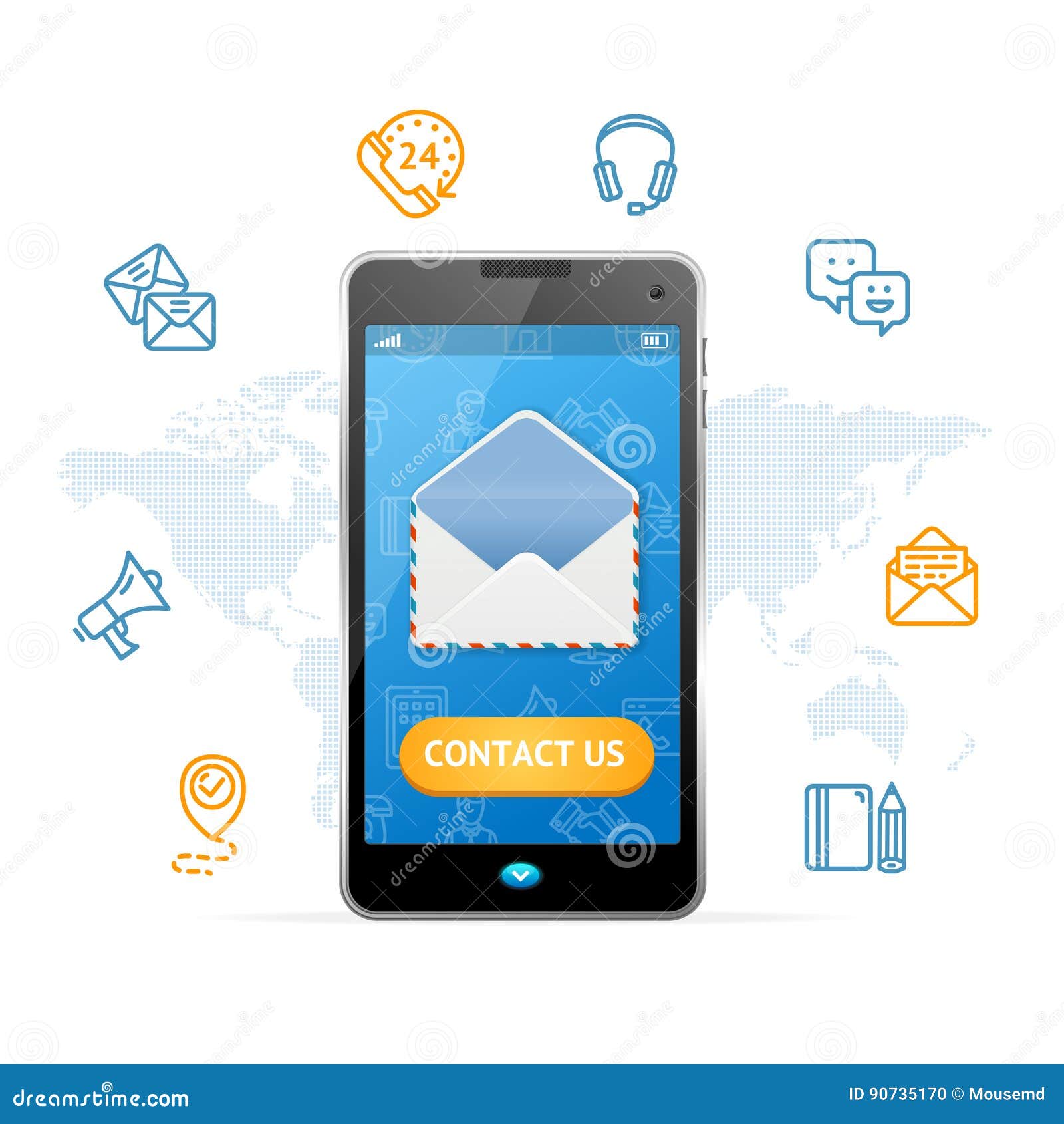 Contact Us Web Design Online Concept Mobile Phone App. Vector Stock ...