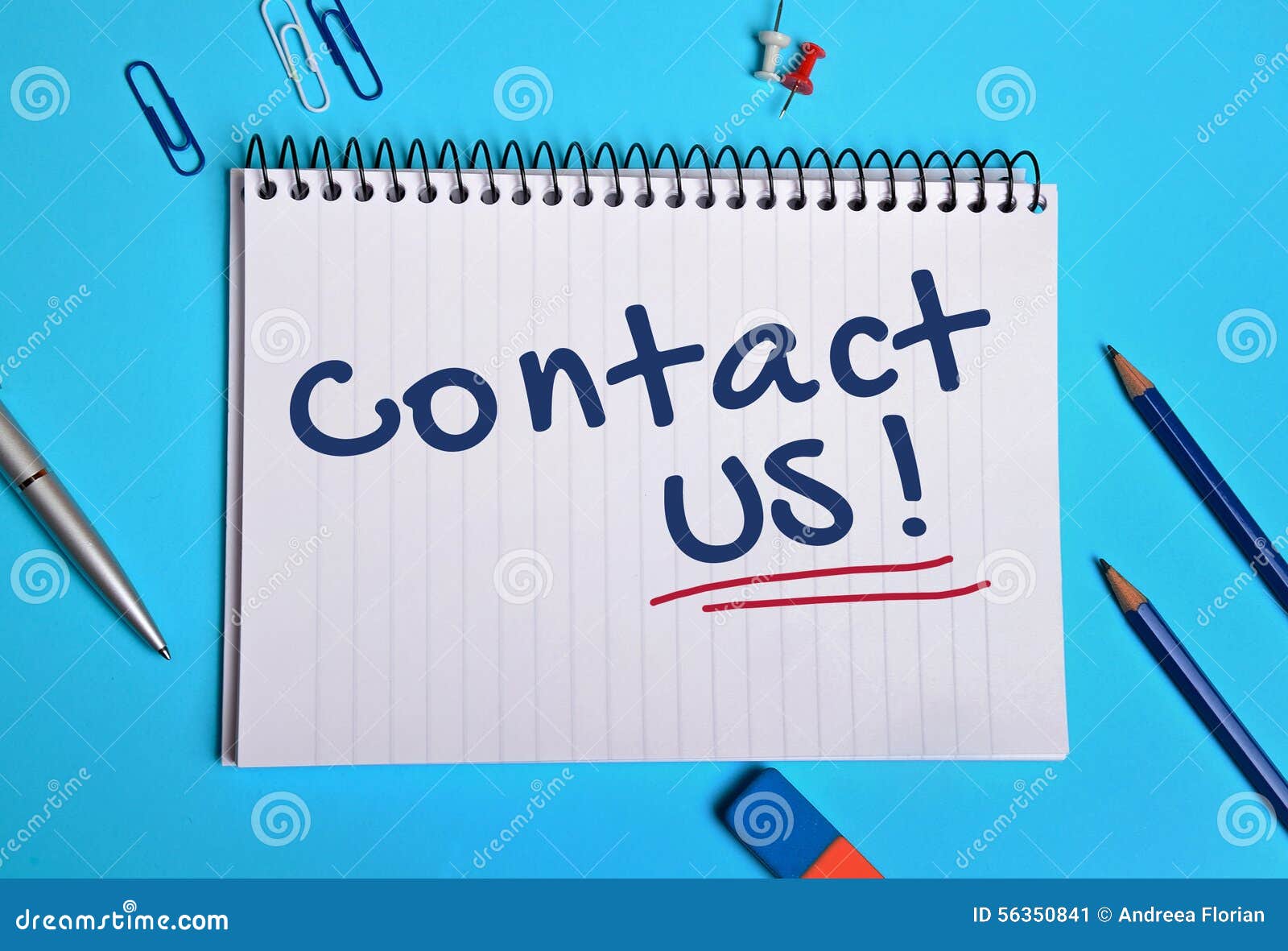 Contact us word stock image. Image of object, notepad - 56350841