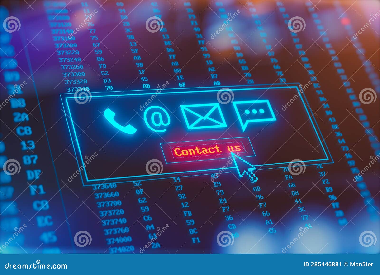 Contact Us Words on a Digital Display with Reflection. Stock Image ...