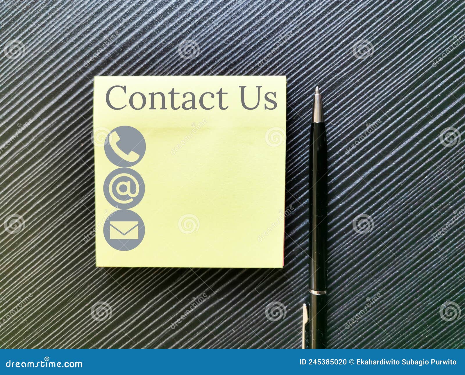 Contact Us Written on Sticky Note with Icons and a Pen. Stock Photo ...