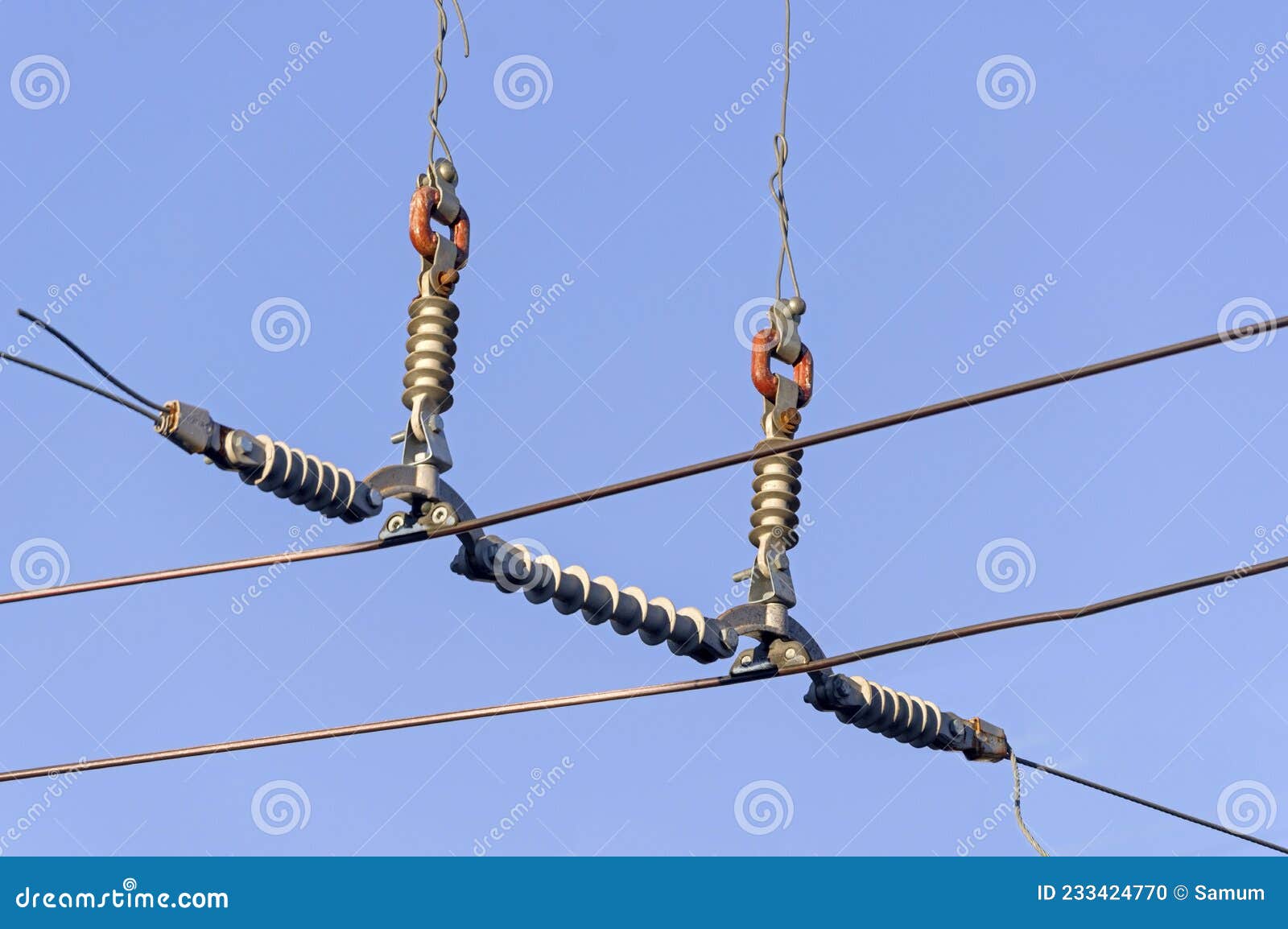Contact Wires of a Trolley Bus Against a Sky Stock Photo - Image of ...