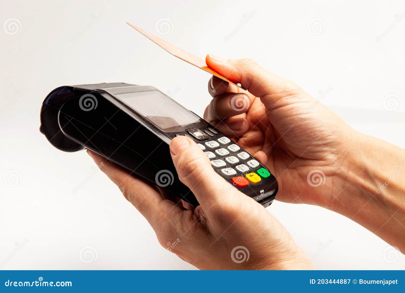 Contactless Payment. Female Customer is Paying Using Contactless Credit ...