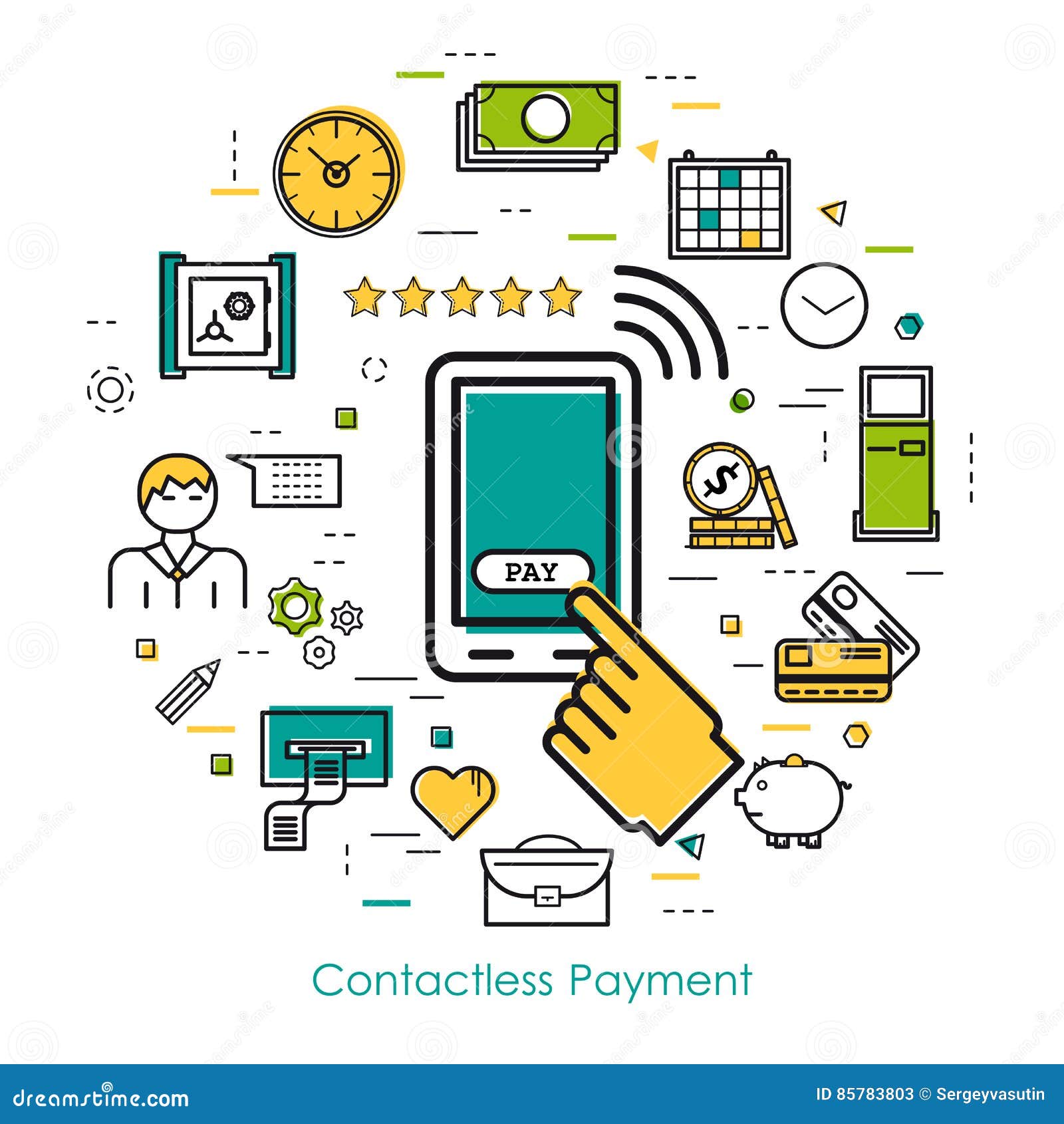 Contactless Payment - Round Line Concept Stock Vector - Illustration of icon, online: 85783803