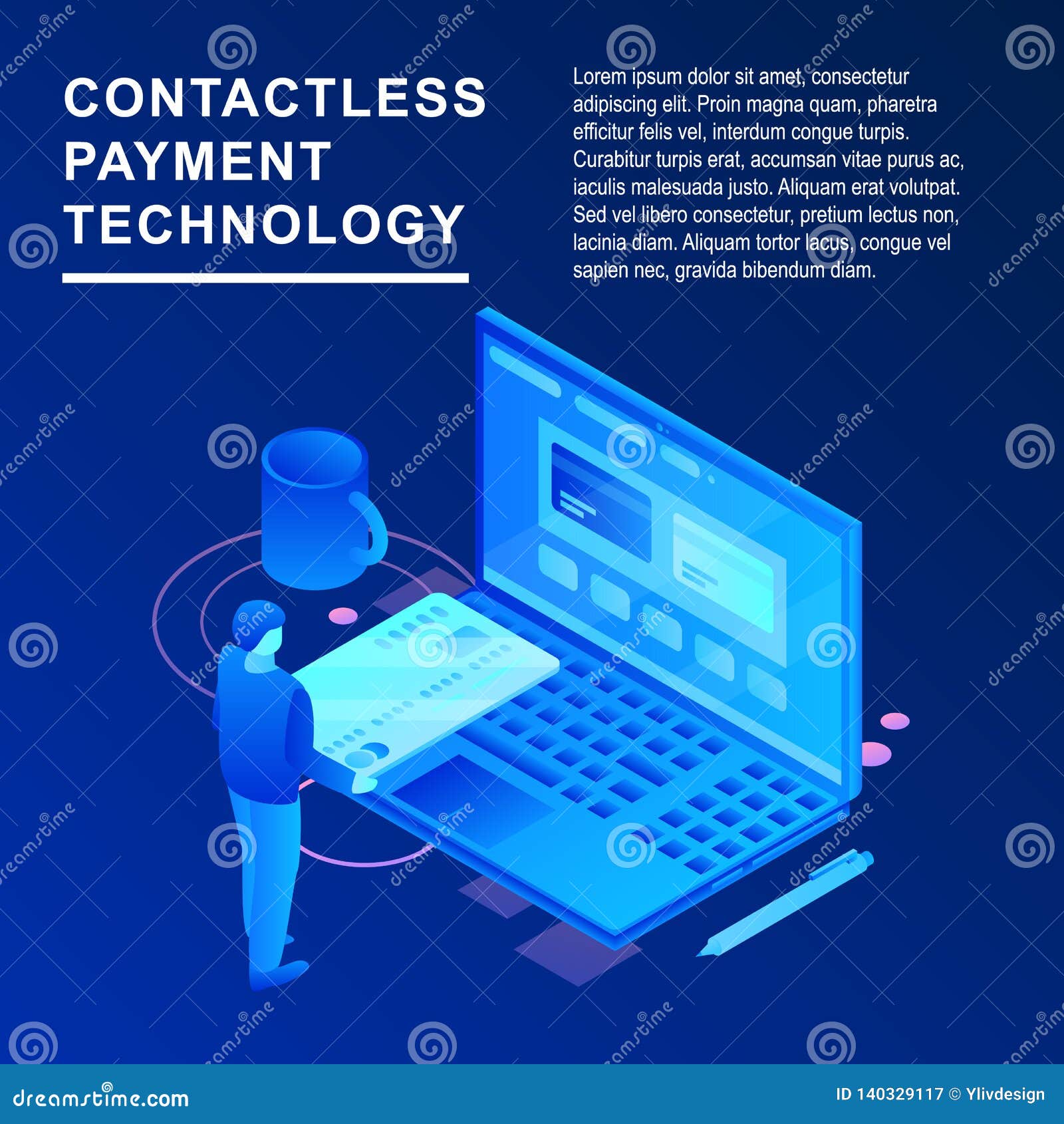 Contactless Payment Technology Concept Background, Isometric Style ...
