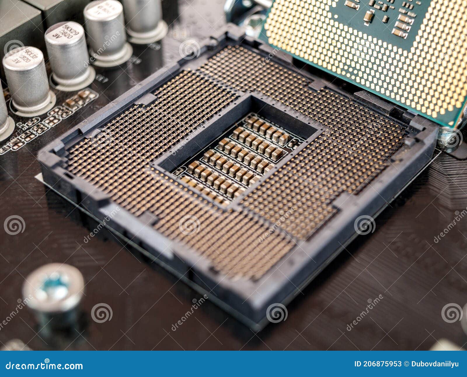 Contacts for Connecting the CPU on the Motherboard To the Processor Socket, Close-up Macro ...