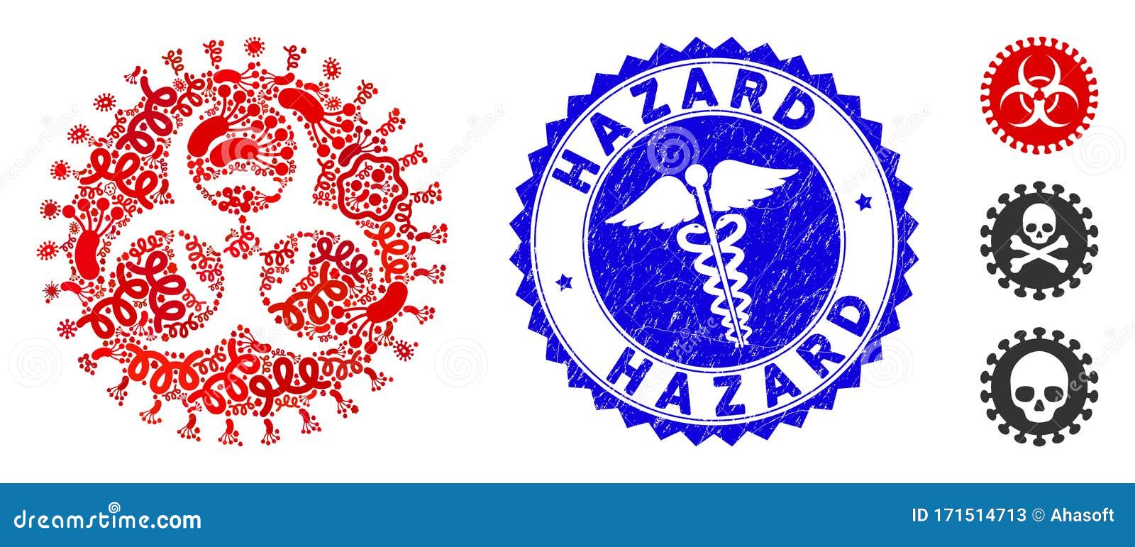 Contagion Collage Virus Hazard Icon with Caduceus Scratched Hazard ...